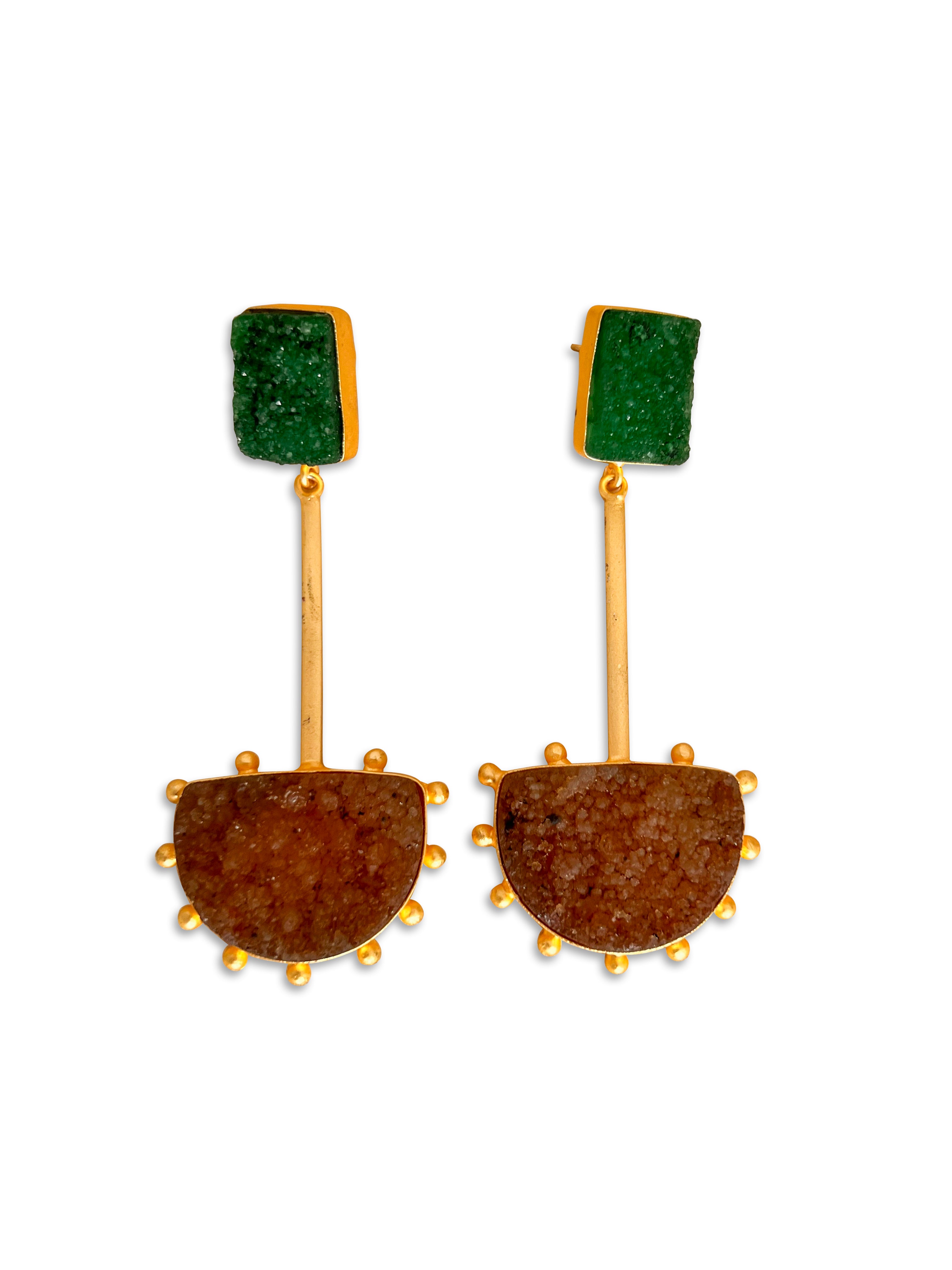 THEODORA - GREEN & BROWN AGATE 22K CHANDELIER EARRING – AES BEAUTY